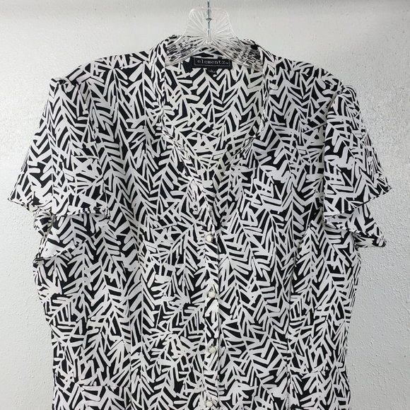 Elementz | Tops | Elementz Womens Black White Button Down Ruffle Sleeve ...